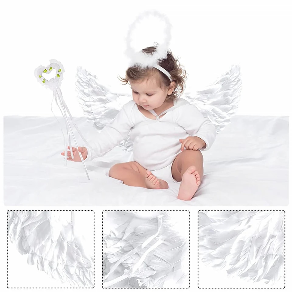 Costum de inger pentru copii Myybx, 3 piese, alb, textil, 60 cm - eMAG.ro