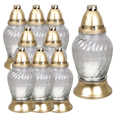 Set 9x Candela Felinar din Sticla, auriu, cu parafina, 1x80g, 28h, 24 ...