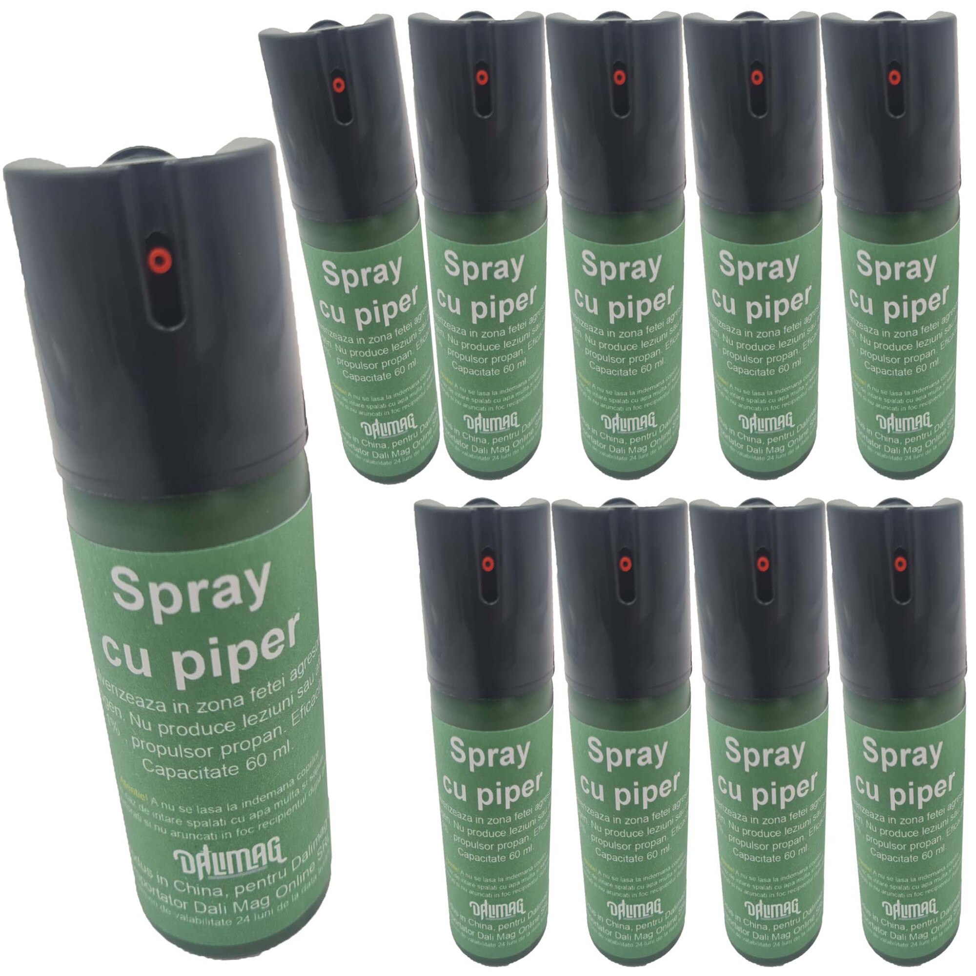 Set 10 bucati Spray Piper Paralizant, Lacrimogen, Iritant, Verde, 60 ml ...