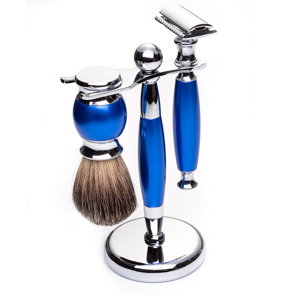 Set barber Yoshimoto Royal Blue, cu aparat de ras, pamatuf barbierit ...