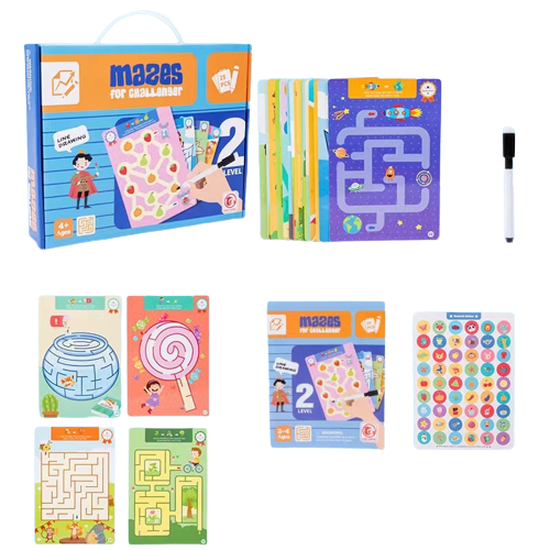 Joc Labirinturi cu 25 de Planse Reutilizabile, educative, Nivel 2,4 ...