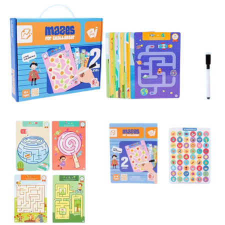 Joc Labirinturi cu 25 de Planse Reutilizabile, educative, Nivel 2,4 ...