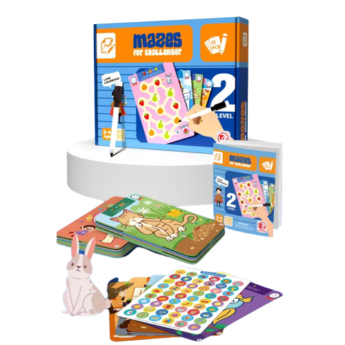 Joc Labirinturi cu 25 de Planse Reutilizabile, educative, Nivel 2,4 ...