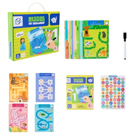 Joc Labirinturi cu 25 de Planse Reutilizabile, educative, Nivel 1,3 ...