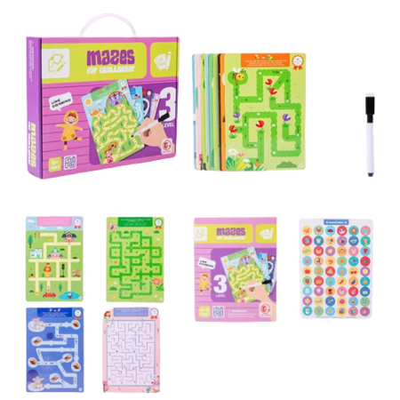 Joc Labirinturi cu 25 de Planse Reutilizabile, educative, Nivel 3,5 ...