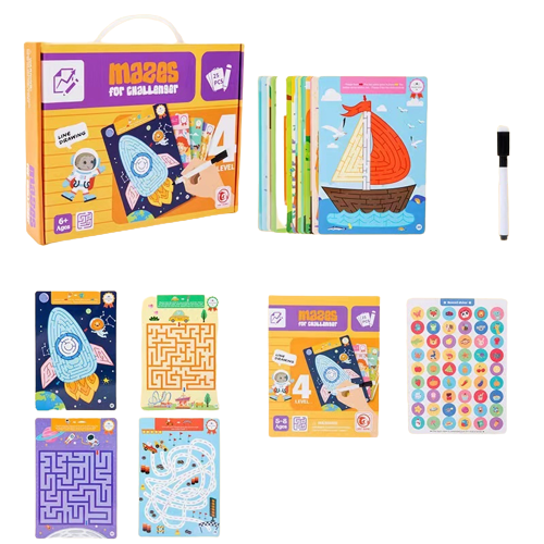 Joc Labirinturi cu 25 de Planse Reutilizabile, educative, Nivel 4,6 ...