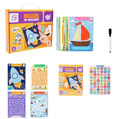 Joc Labirinturi cu 25 de Planse Reutilizabile, educative, Nivel 4,6 ...