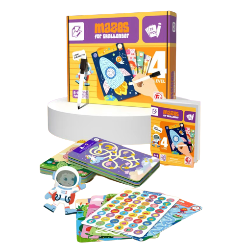 Joc Labirinturi cu 25 de Planse Reutilizabile, educative, Nivel 4,6 ...