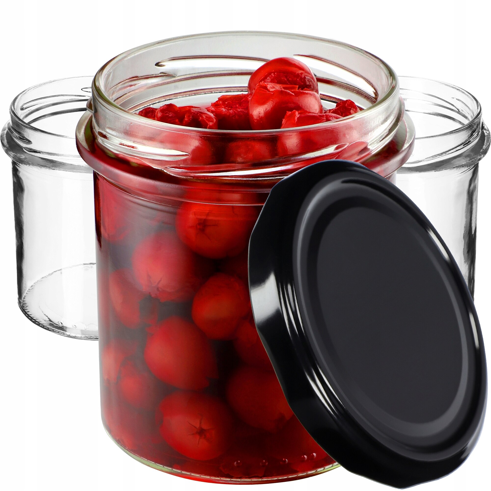 Set 50 capace pentru borcane, Kadax, Sticla, Transparent/Negru, 350 ml ...