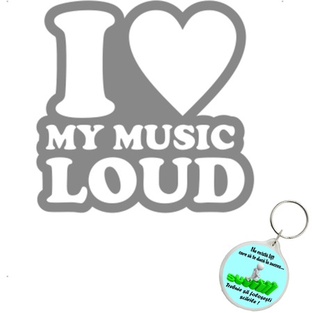 Set sticker decorativ auto i love loud music, autocolant, 26 cm, Galben ...