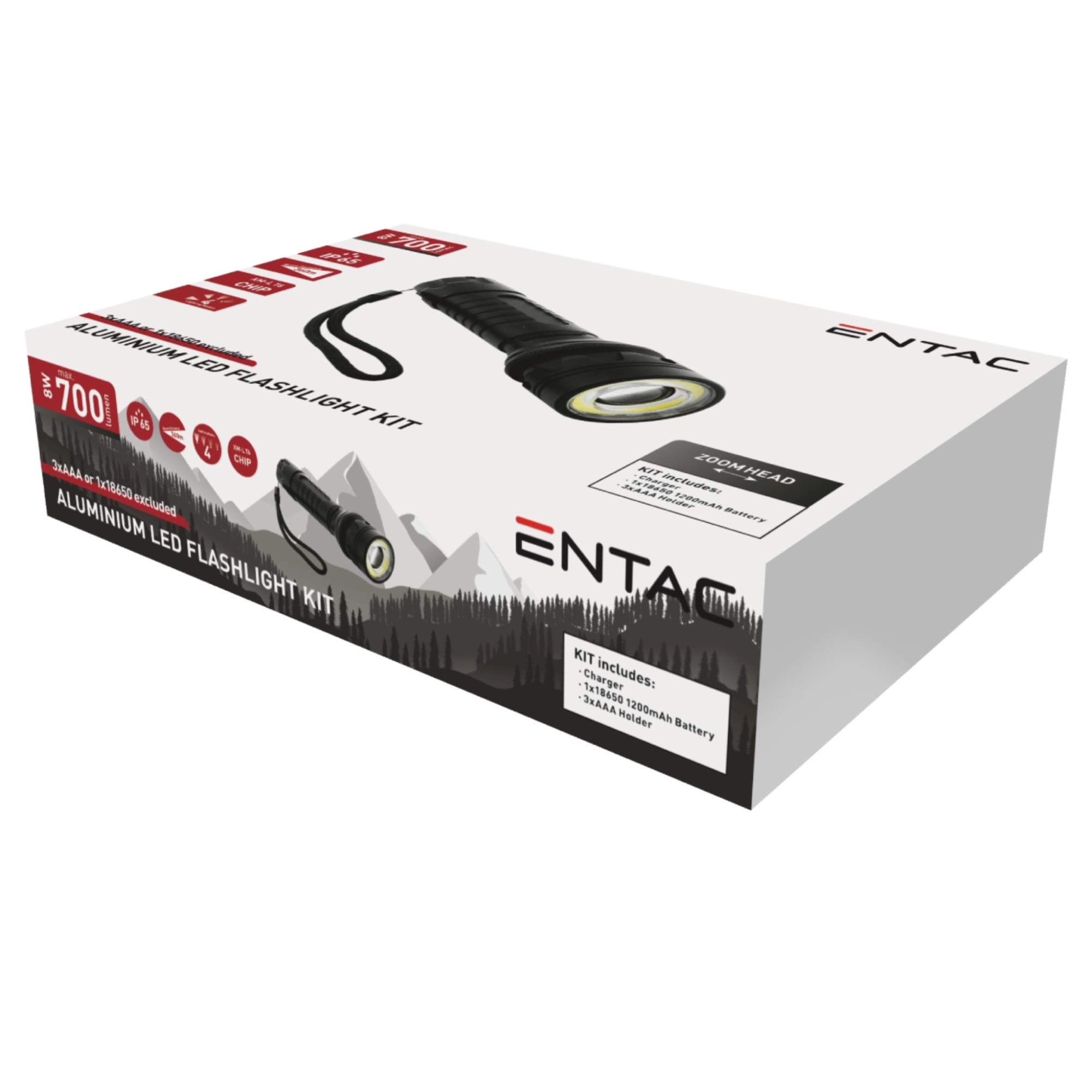 LED фенер Entac Zoom, Акумулаторен, 8W, 700 lm, 4 режима на светене ...