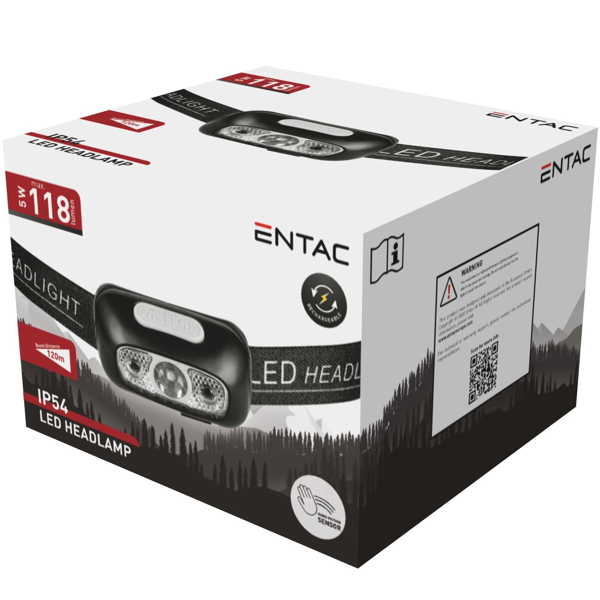 Lanterna LED frontala reincarcabila Entac EHL-3W-PB-R, cu senzor de ...