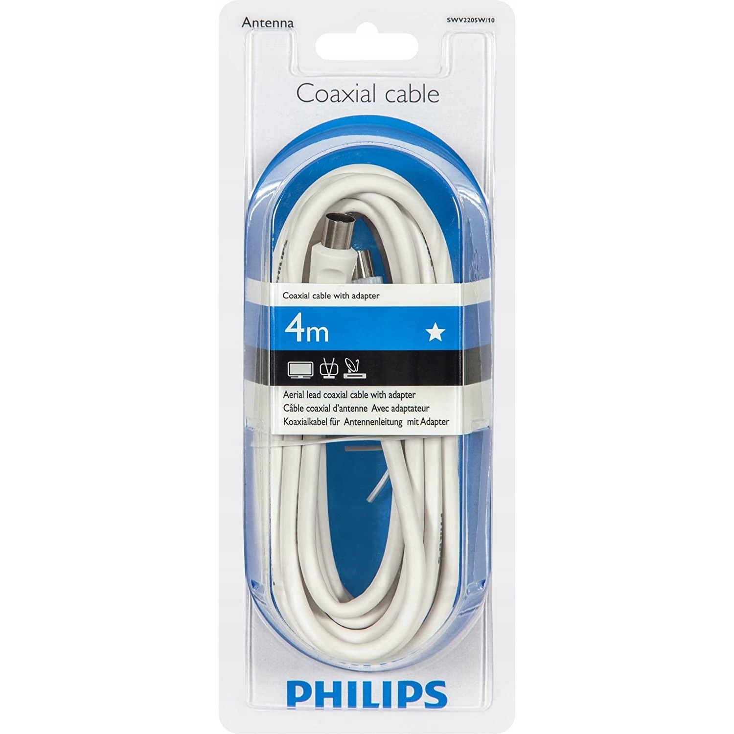Cablu antena coaxial, Philips, Cupru, 4 m, Alb - eMAG.ro