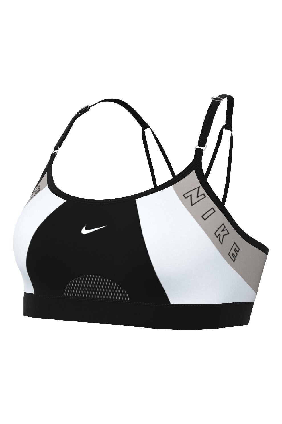 Nike, Bustiera cu tehnologie Dri Fit si logo pentru fitness, Negru, Gri ...