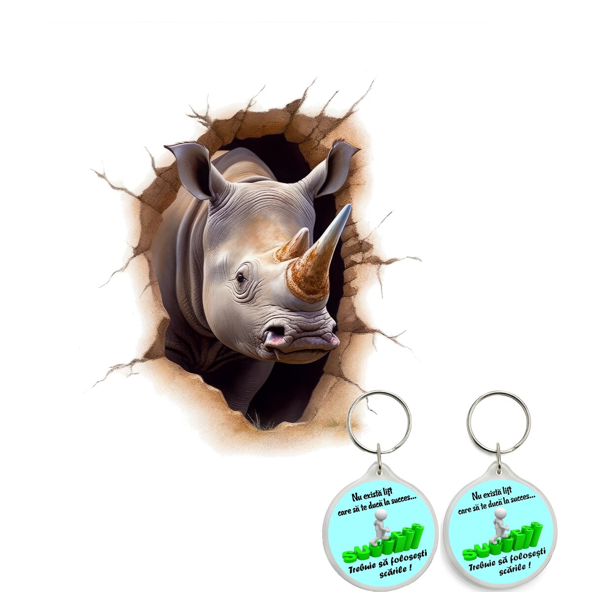 Set sticker decorativ 3d rinocer model 1, autocolant, 36 cm si 2 ...