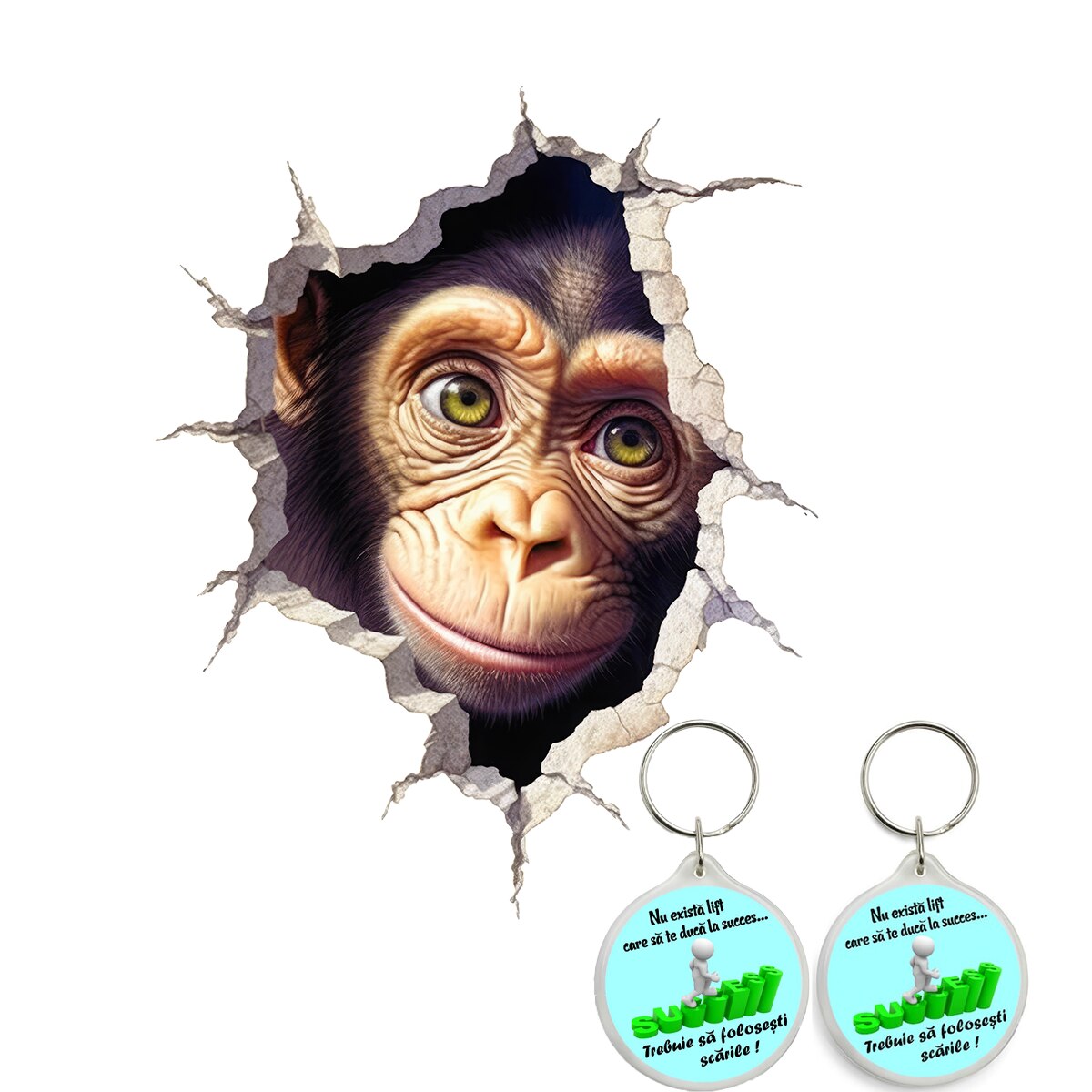 Set sticker decorativ 3d maimuta model 1, autocolant, 46 cm si 2 ...