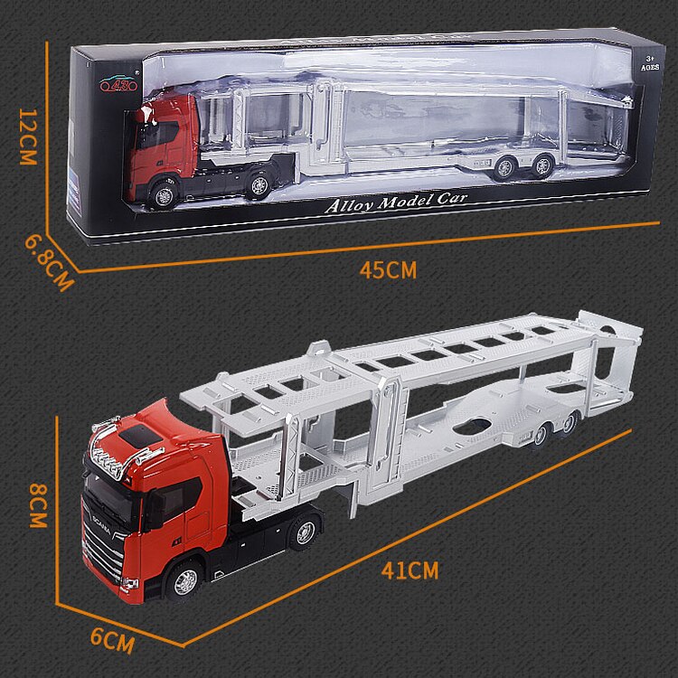 Tir Transportator de autovehicule, Cabina de metal Rosu, 40 cm, remorca ...