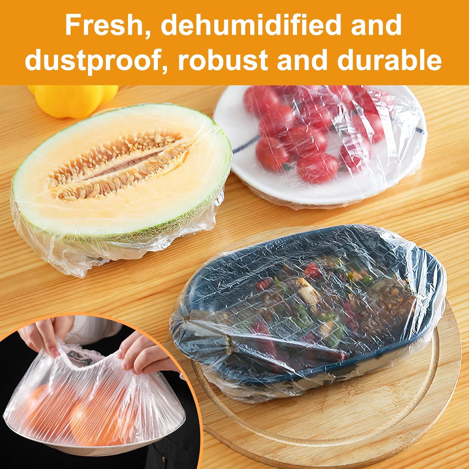 Set 100 Folii cu Elastic pentru acoperit boluri, Cafuneplus®, farfurii ...