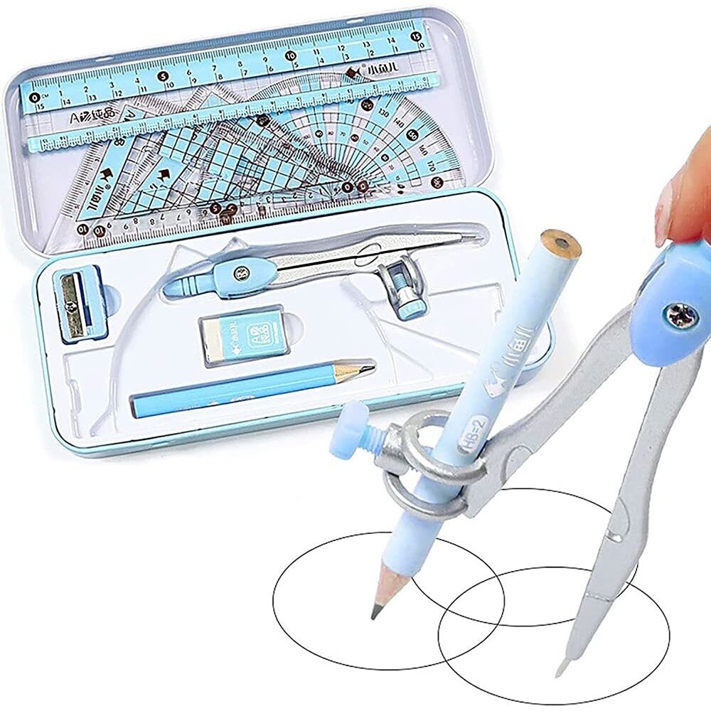 Kit instrumente geometrie, ComResi, 8 Piese, Albastru - eMAG.ro