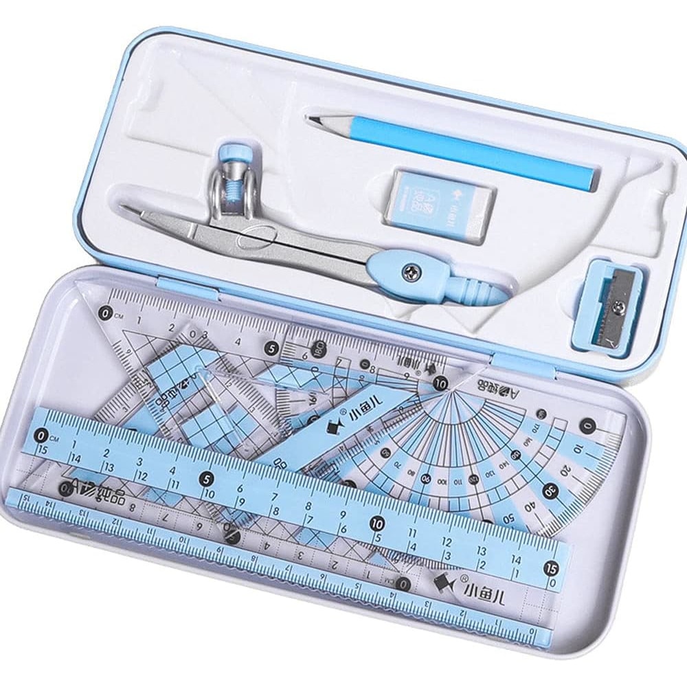 Kit instrumente geometrie, ComResi, 8 Piese, Albastru - eMAG.ro