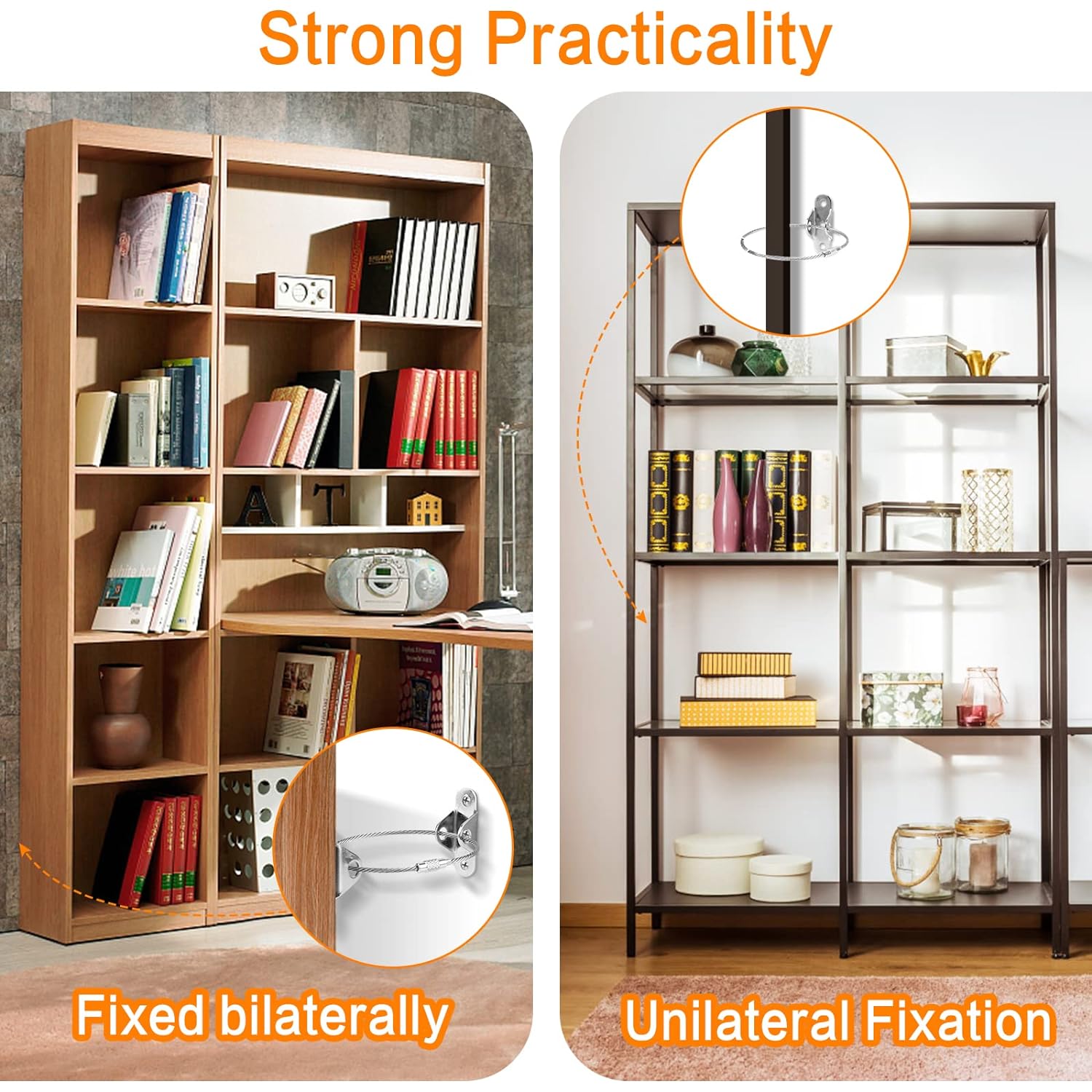 Pachet de 6 ancore de mobila, sisteme de prindere in perete, impiedica ...