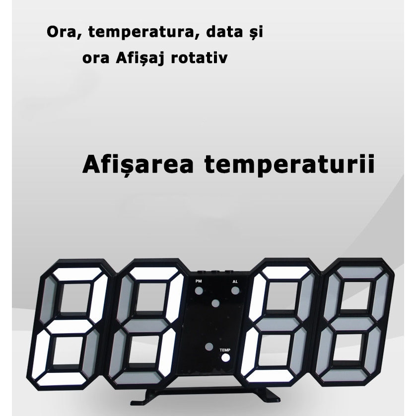 Ceas desteptator digital 3D inteligent cu senzor de lumina, afisare ...