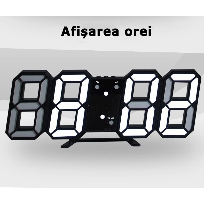 Ceas desteptator digital 3D inteligent cu senzor de lumina, afisare ...