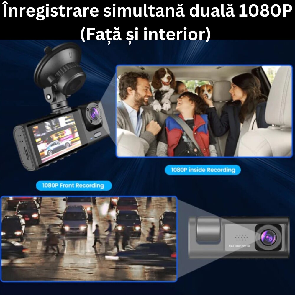 Camera auto de bord DVR TRIO, High PRO Full HD 1080P, 3 lentile, camp ...