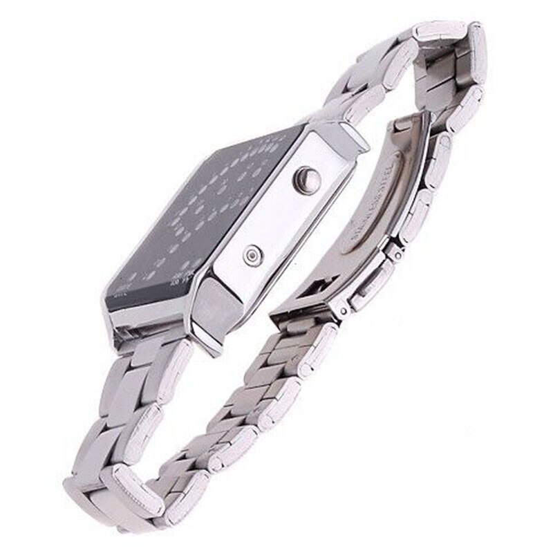 Ceas Binar Algoritm 29 LED-uri Albastre + Rosii, bratara otel ...