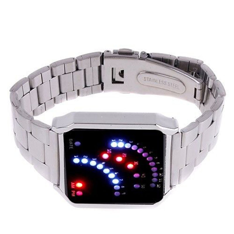 Ceas Binar Algoritm 29 LED-uri Albastre + Rosii, bratara otel ...