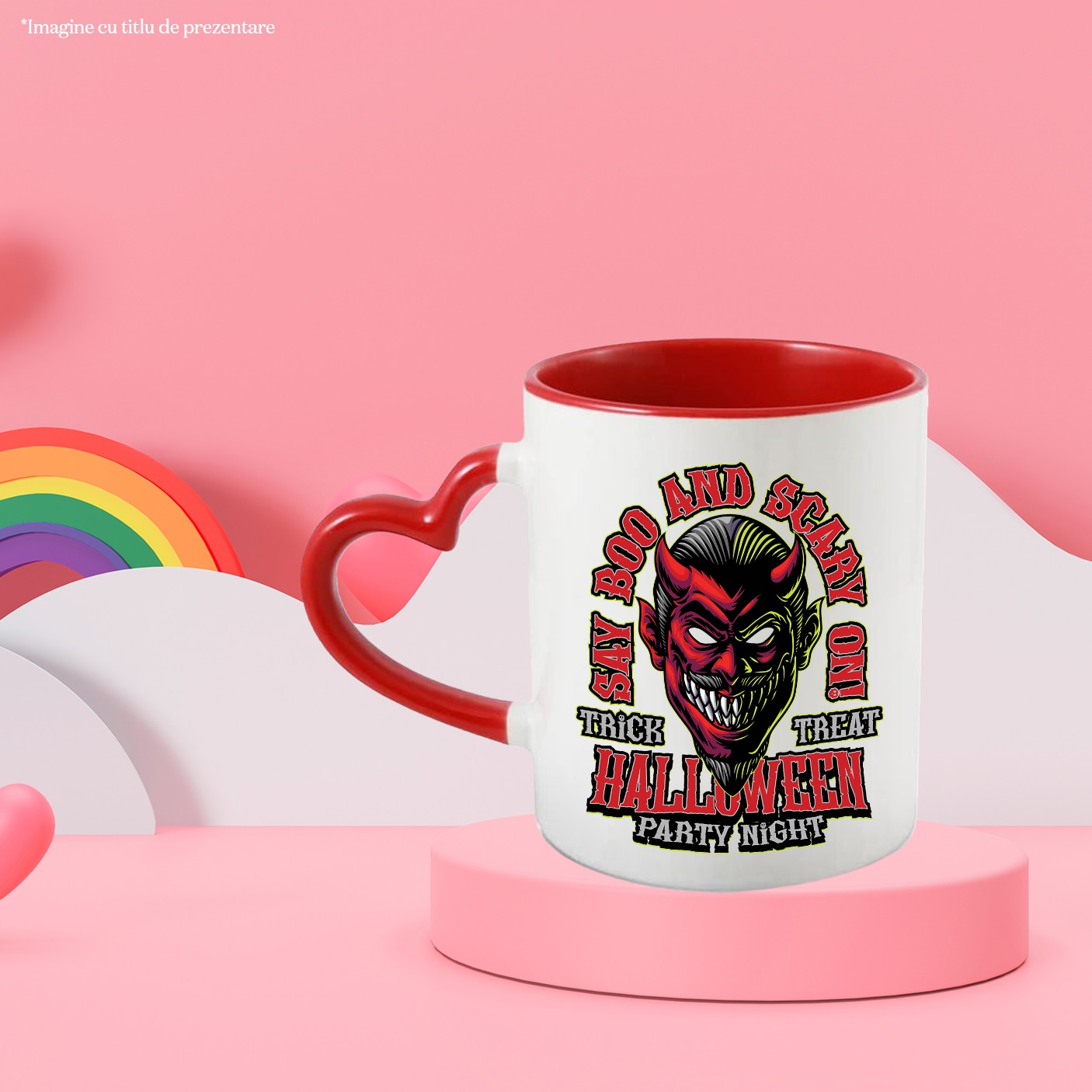 Cana Cu Mesaj In Engleza Say Boo And Scary On, Masca, Demon, Diavol ...