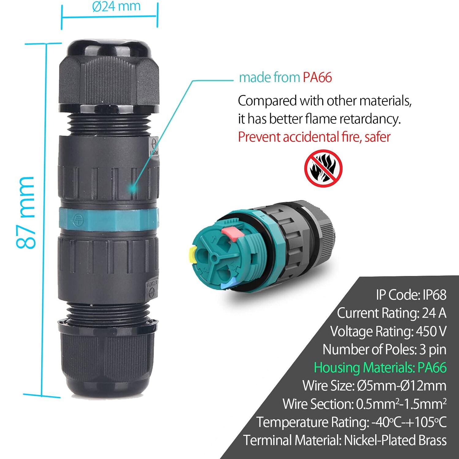 Set 2 Conector cablu electric liniar, Cafuneplus®, 3 pini, protectie la ...