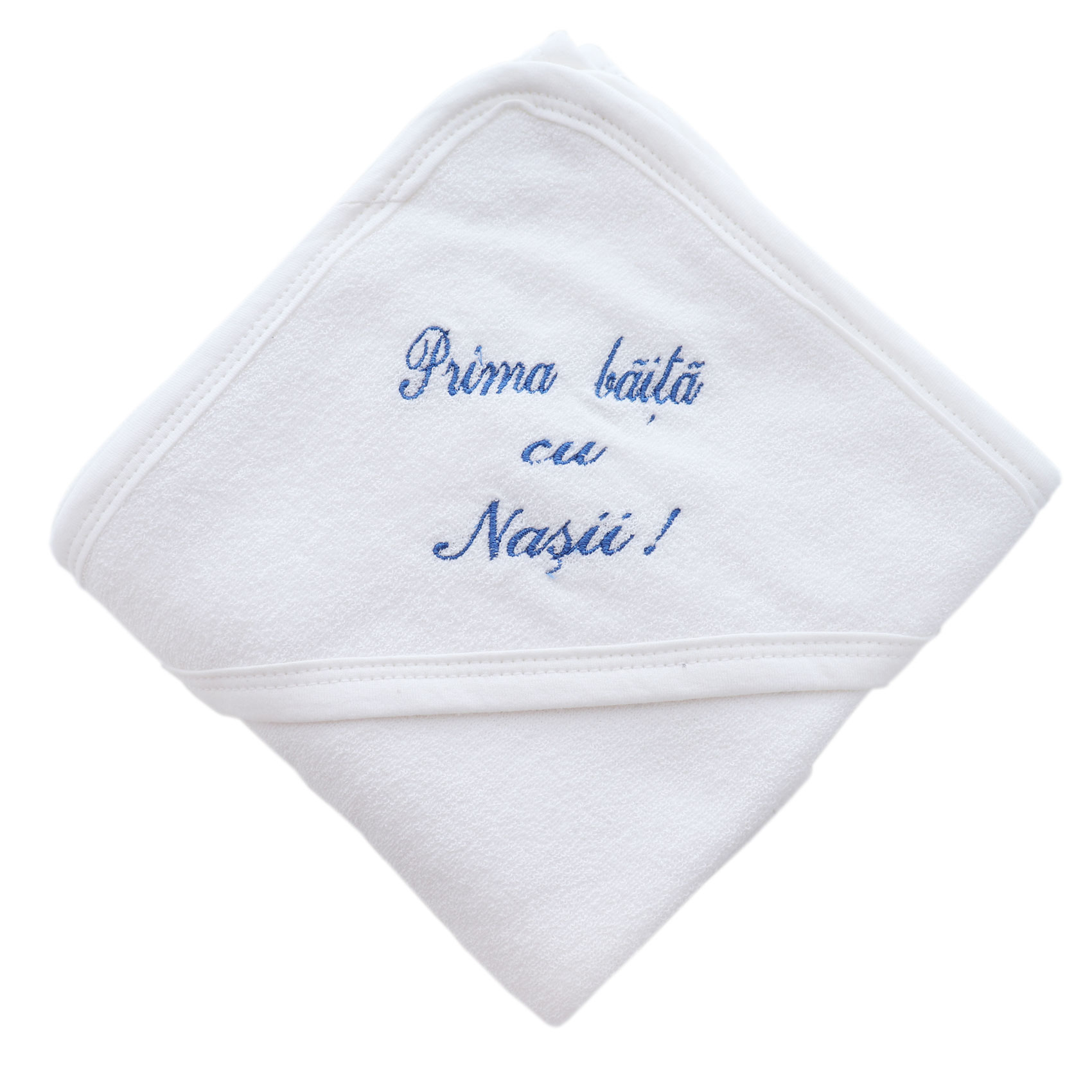 Prosop alb-albastru "Prima baita cu nasii" cu capison pentru bebelusi ...