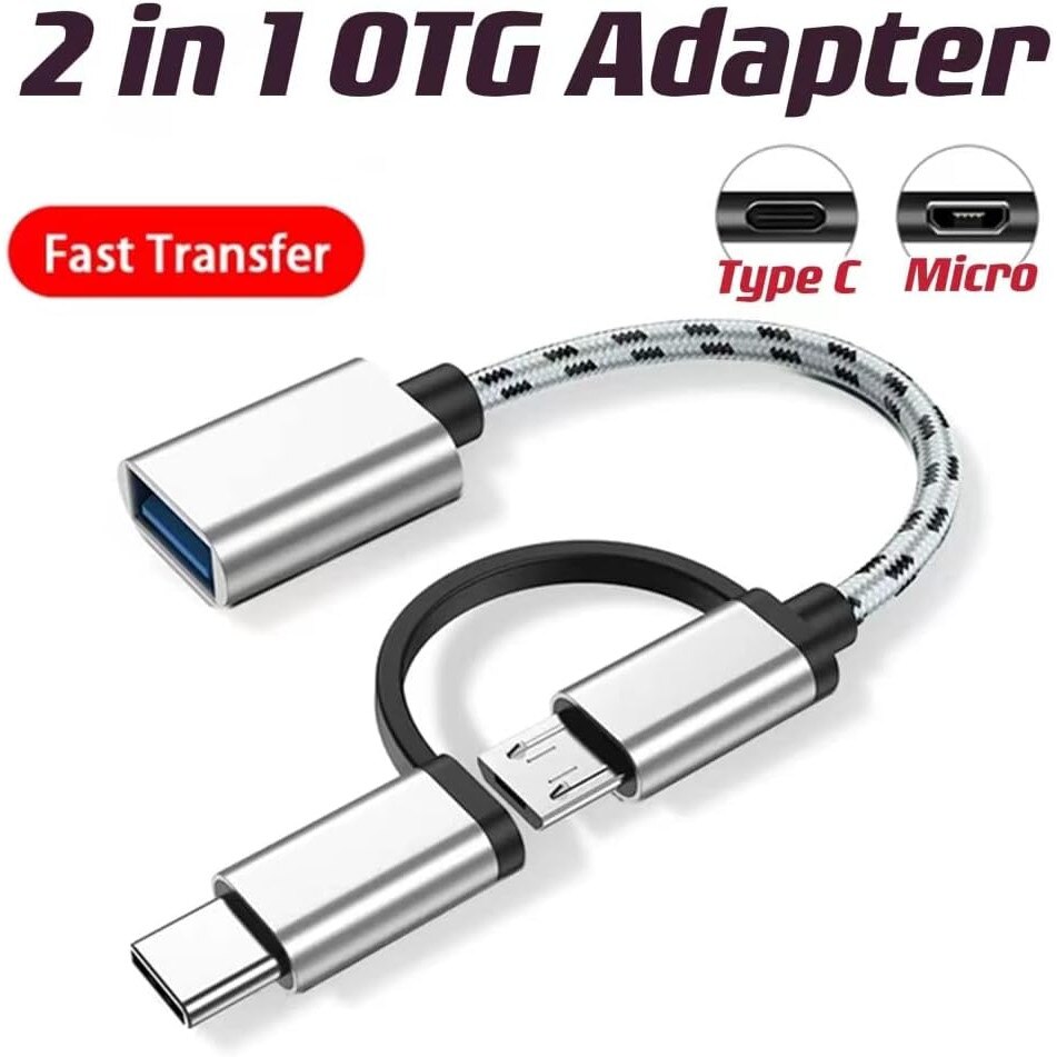 Adaptor OTG 2 in 1, Cafuneplus®, USB/Micro-USB/Type-C, Compatibil cu ...