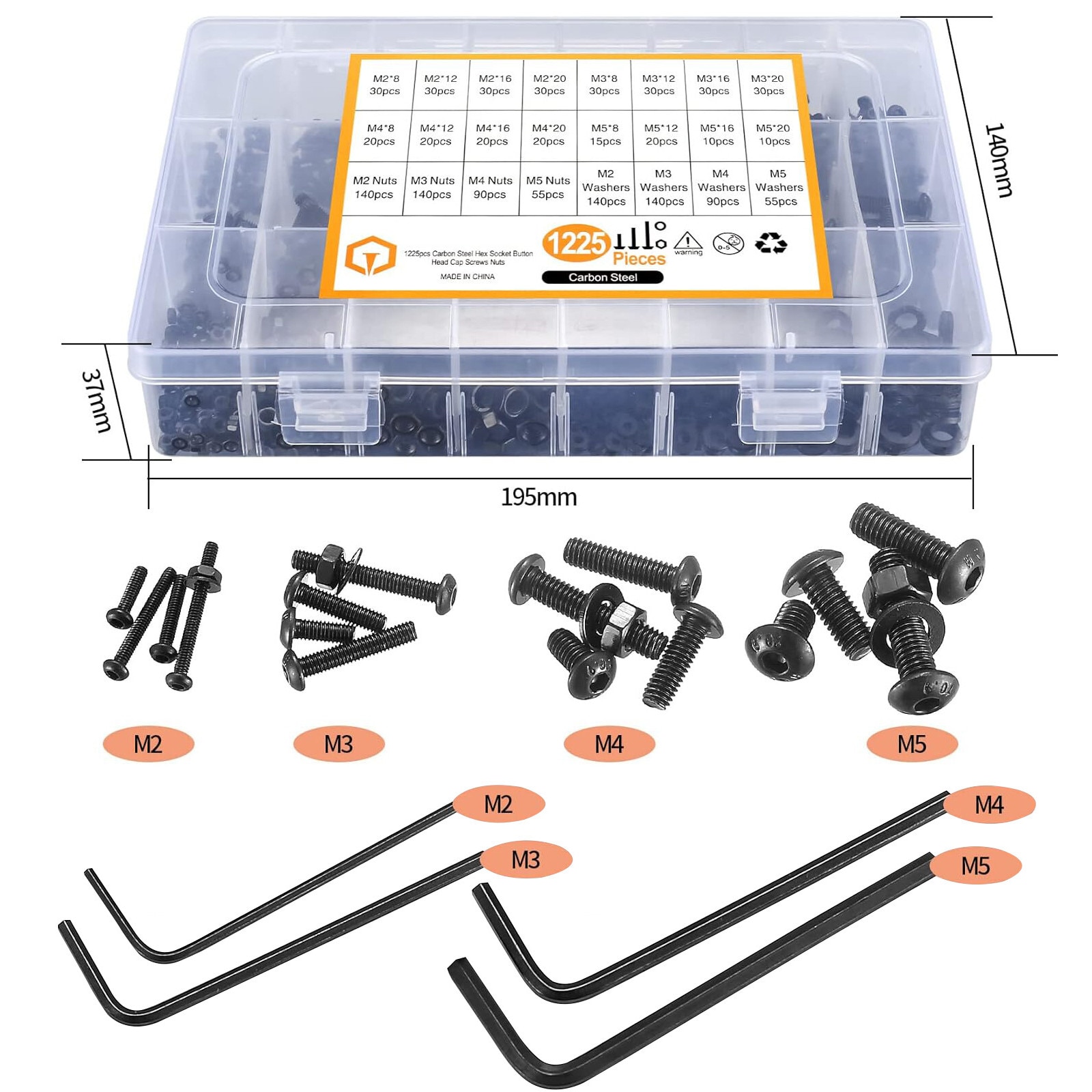 Set 1225 suruburi hexagonale, Cafuneplus®, M2 M3 M4 M5, cutie de ...