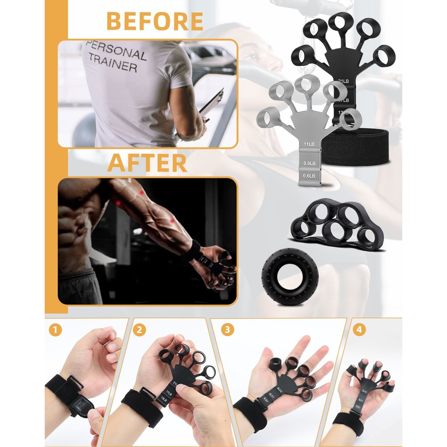 Set 4 Flexori Degete, Cafuneplus®, pentru exercitii antebrat, degete si ...