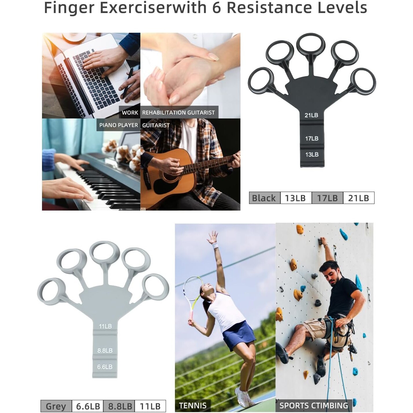 Set 4 Flexori Degete, Cafuneplus®, pentru exercitii antebrat, degete si ...