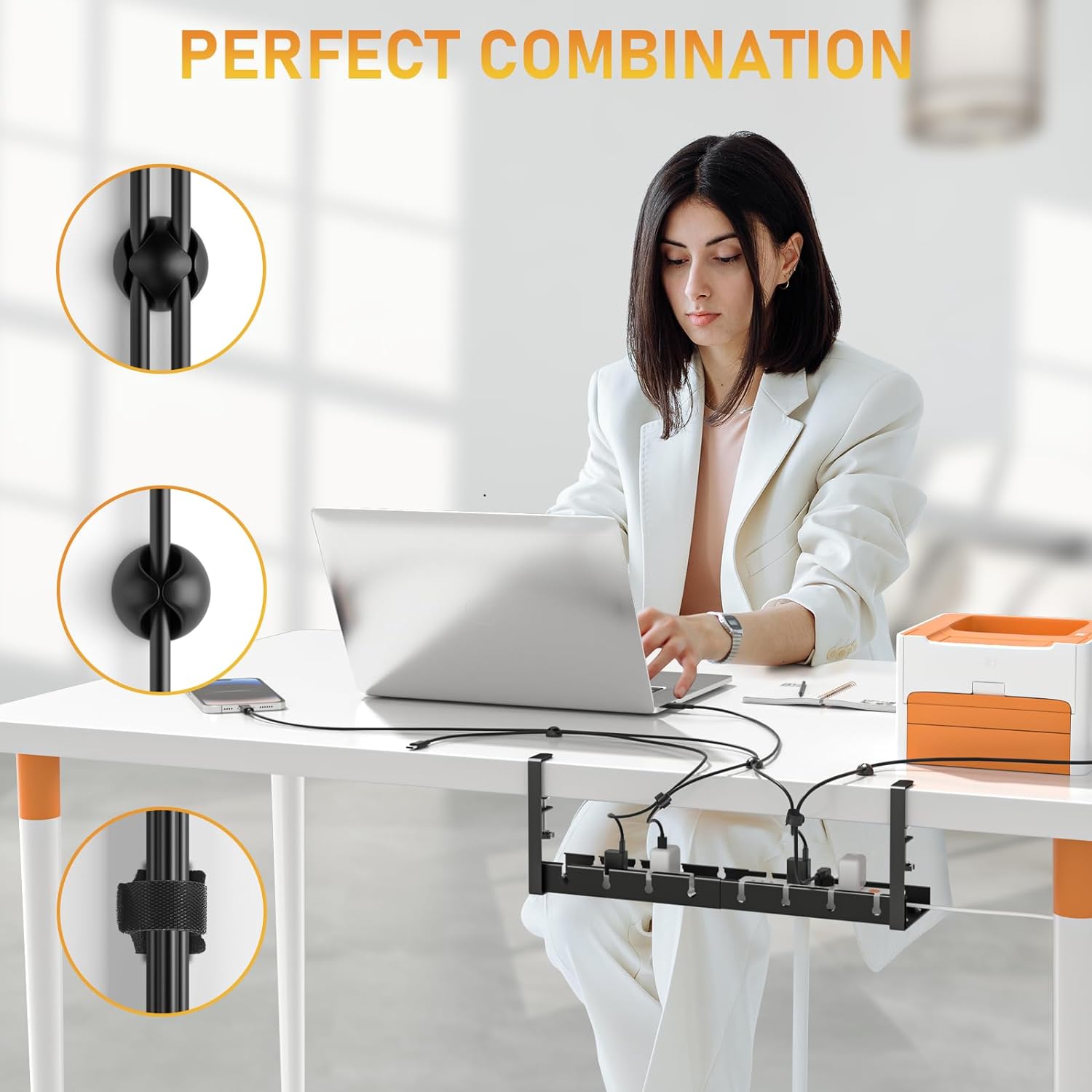 Suport de gestionare a cablurilor de sub birou, Extensibil, 30.5-55cm ...