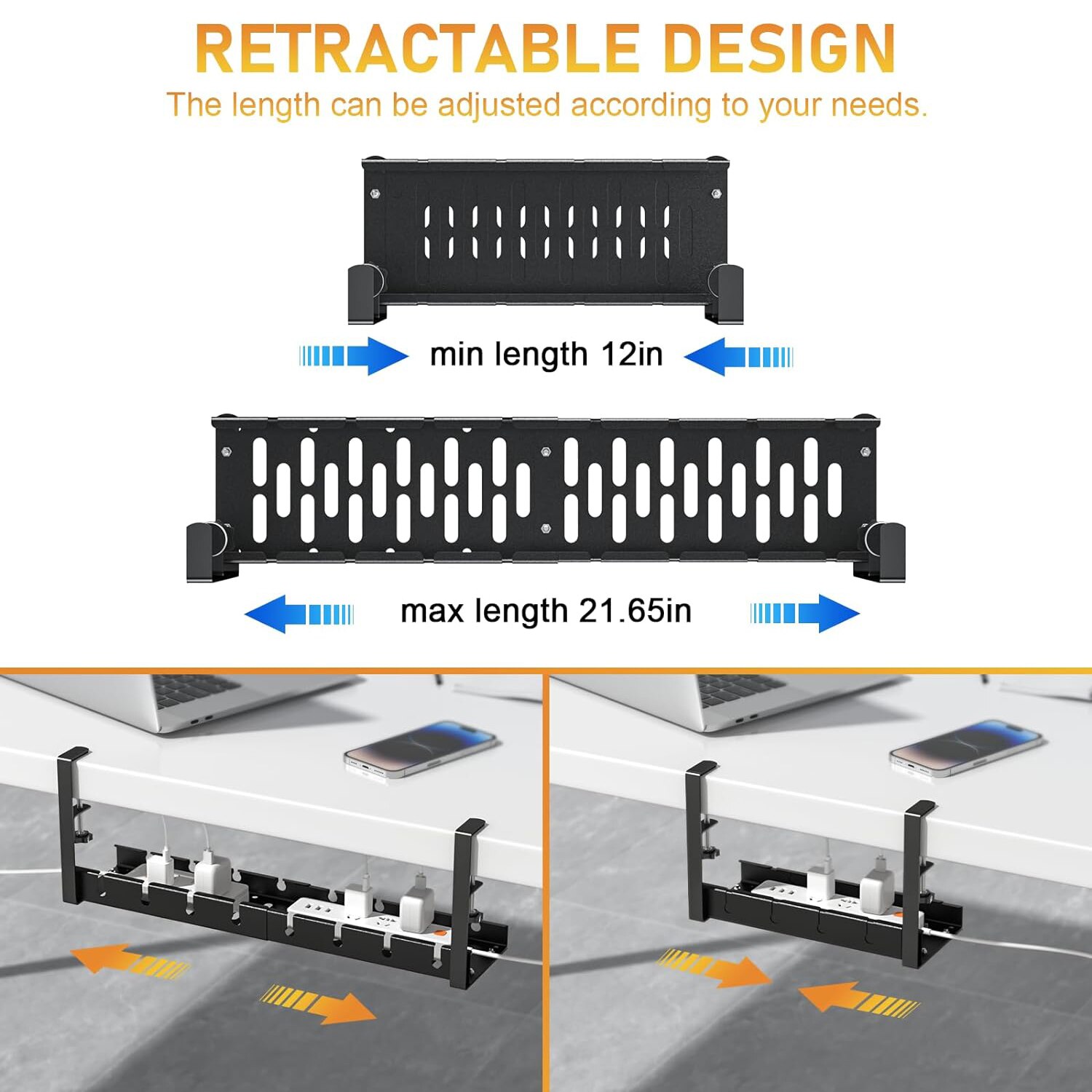 Suport de gestionare a cablurilor de sub birou, Extensibil, 30.5-55cm ...