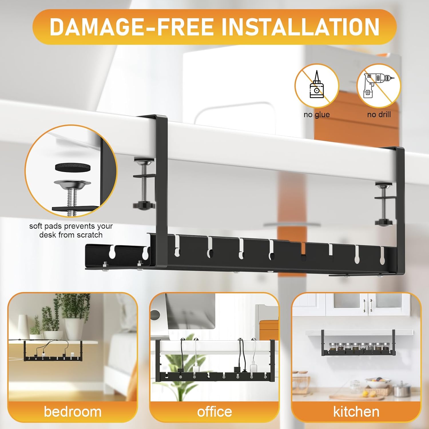 Suport de gestionare a cablurilor de sub birou, Extensibil, 30.5-55cm ...