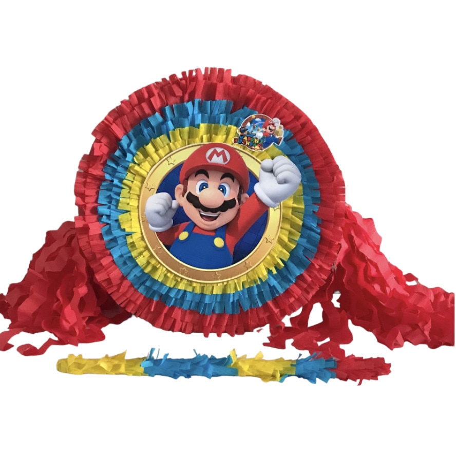 Party pinata Mario Bros dob 35 cm átmérőjű, rúd, konfetti és 12 fúvó ...