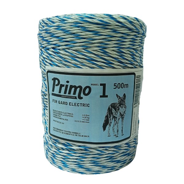 Fir gard electric Primo nr. 1, 500 m, 6 lite, alb/albastru, 3.8 Ω, 3 mm ...