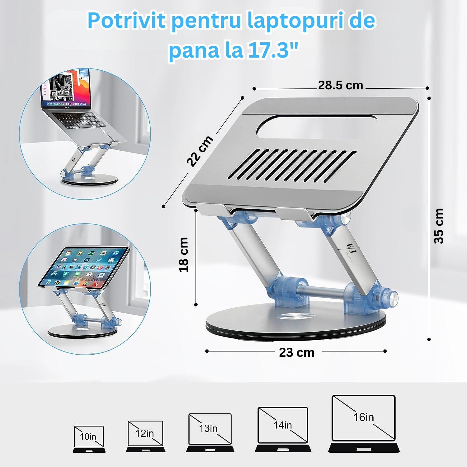 Suport laptop din aluminiu pentru birou, EJ PRODUCTS, S79, cu baza ...