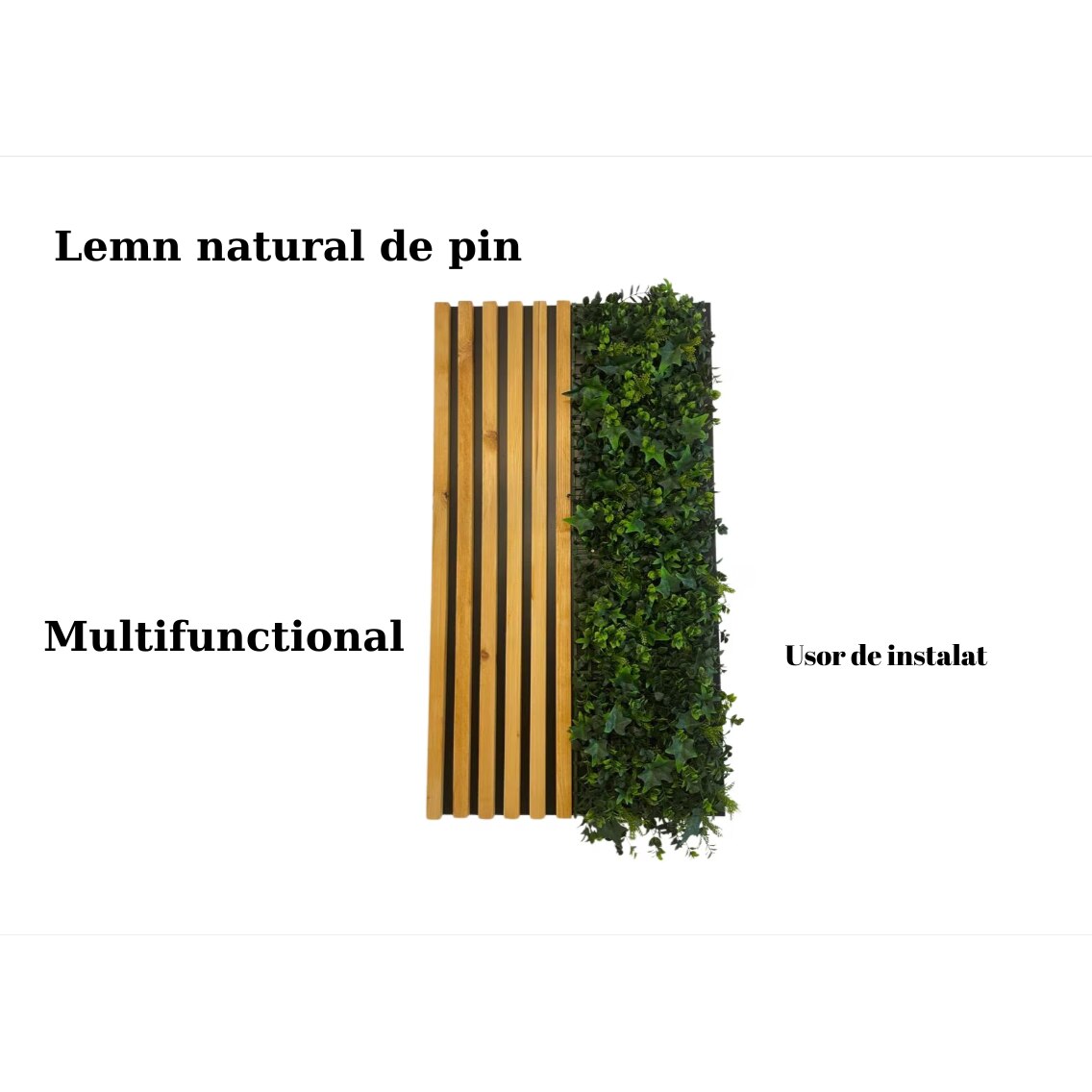 Panou decorativ @Mobleto, riflaje si iarba artificiala 100x55 cm negru ...