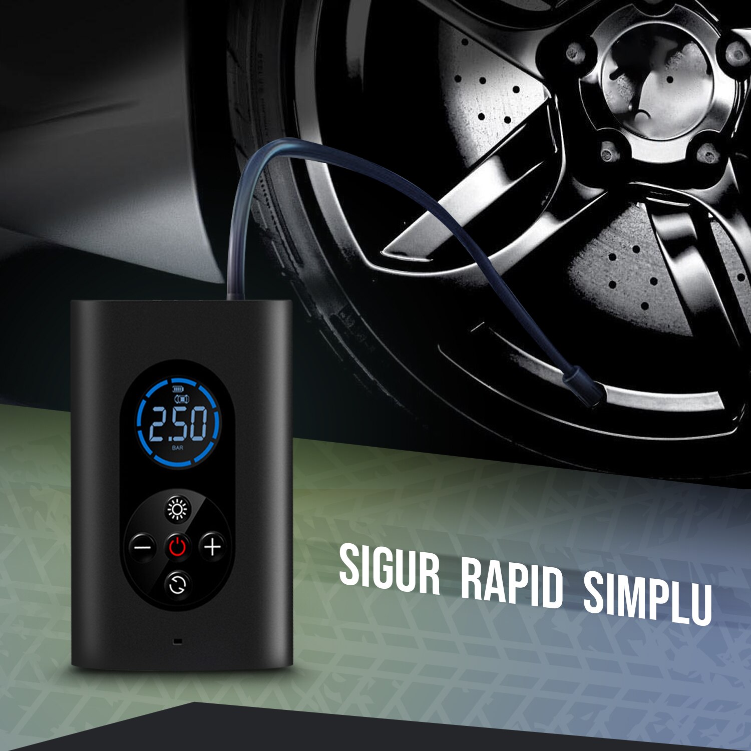 Compresor Auto Portabil, Digital, 150PSI, 30l/min, 4000mAH, Micro USB ...