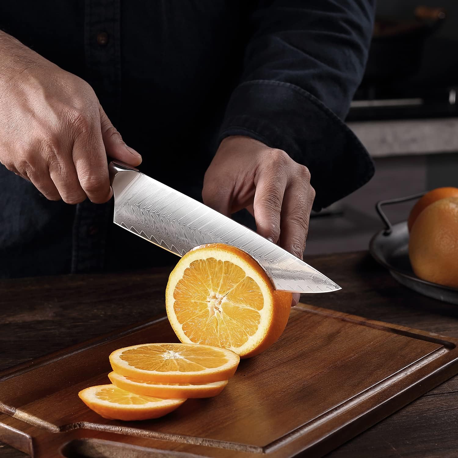 Cutit profesional bucatar, otel damasc 67 straturi, Forjat manual, Full ...