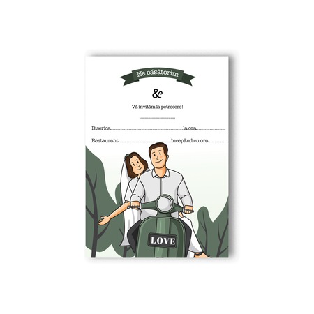 Set 20 de invitatii nunta 100% reciclate Biker tip formular, hartie ...