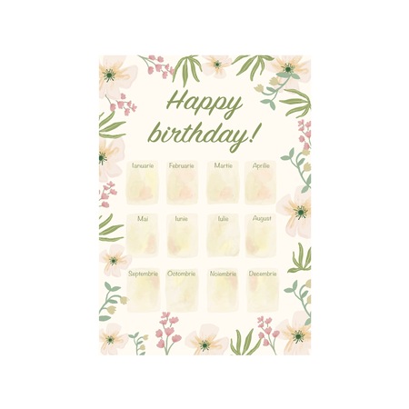 Calendar pentru zile de nastere Flowers, format A4, hartie texturata ...