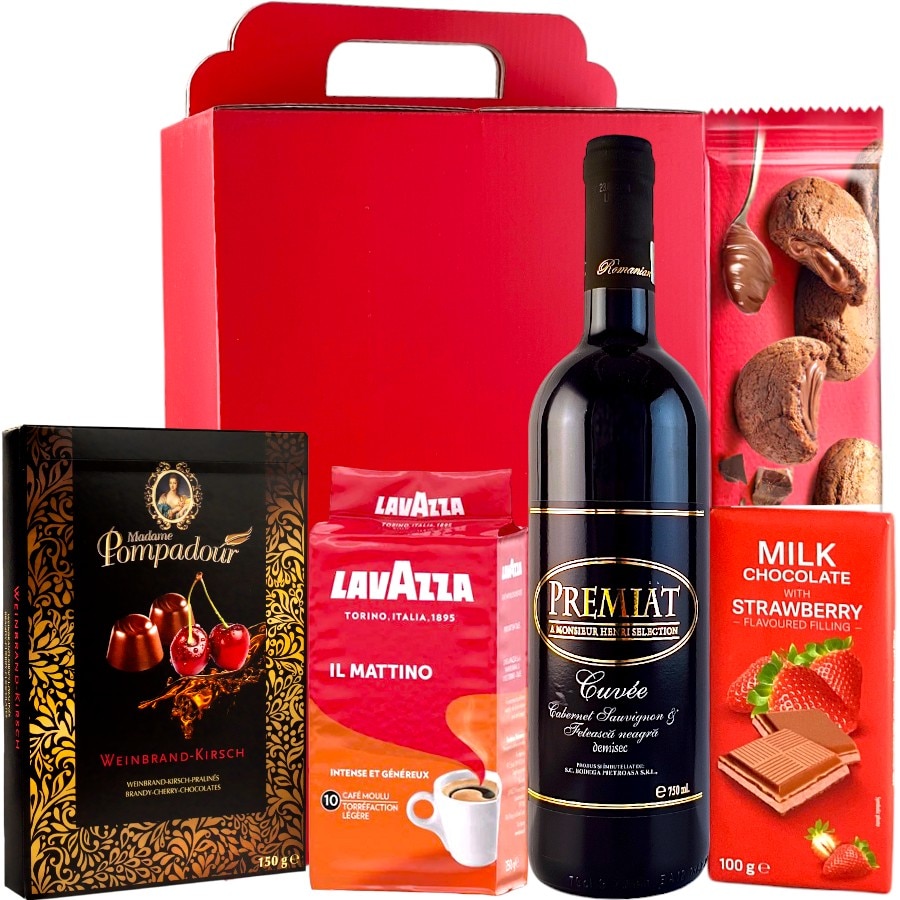 Pachet Cadou Elegant, CADOURI RAFINATE, model Red & Black, cu Vin rosu ...