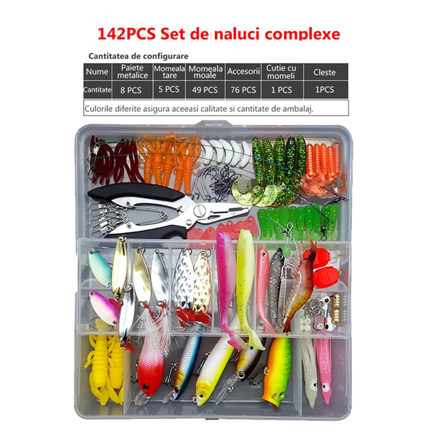 Set 142 momeli artificiale si accesorii, ideale pentru pescuitul la ...